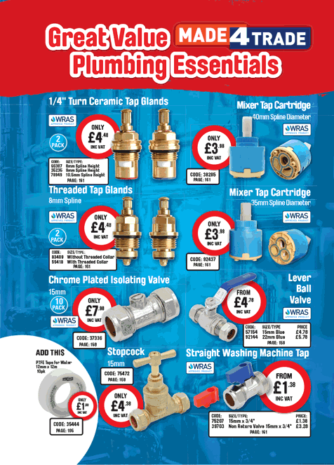 Made4Trade 1/4 Turn Ceramic Tap Glands 9mm Spline Height