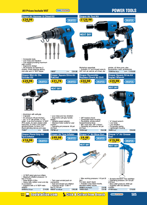 Draper Pistol Grip Air Tyre Inflator 0-170 psi