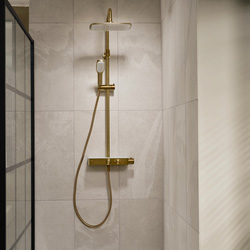 Triton Push Button Mixer Shower Brushed Brass | Toolstation