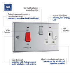 BG Brushed Steel 45A White Insert Cooker Unit 45A Double Pole + Socket ...