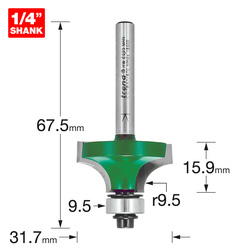 Trend 1/4" Round Over Router Cutter 9.5 x 15.9mm | Toolstation