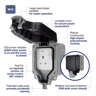 BG IP66 13A Switched Socket 1 Gang Toolstation