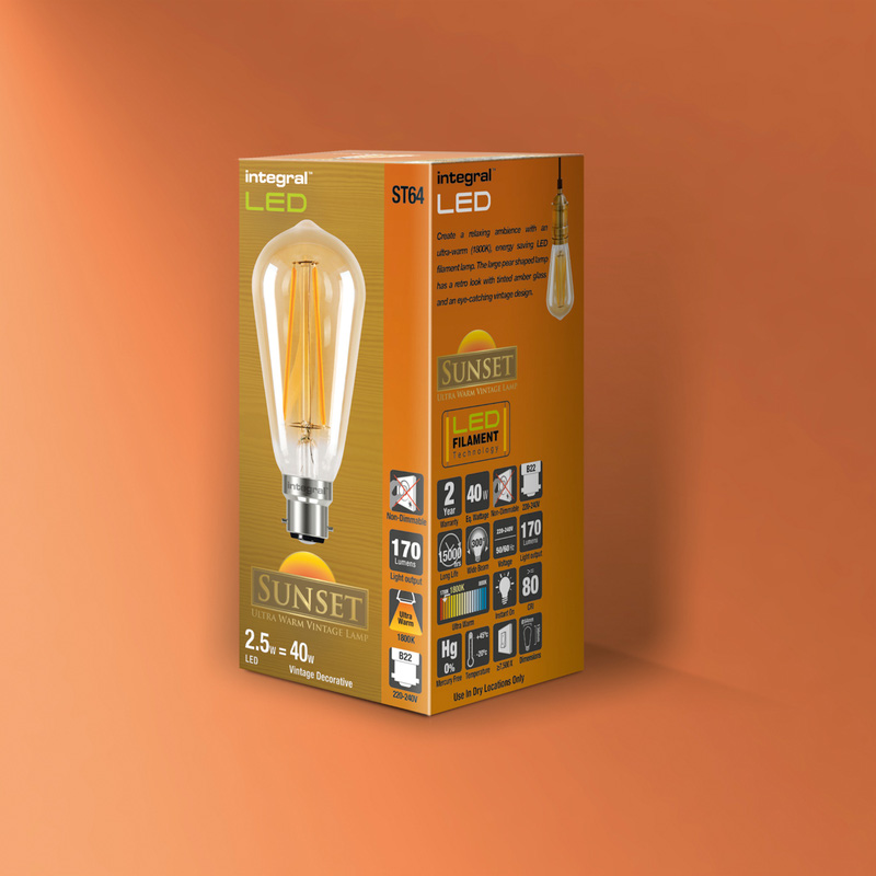 Integral LED Sunset Vintage ST64 Squirrel Cage Lamp 2.5W BC 170lm Tint ...