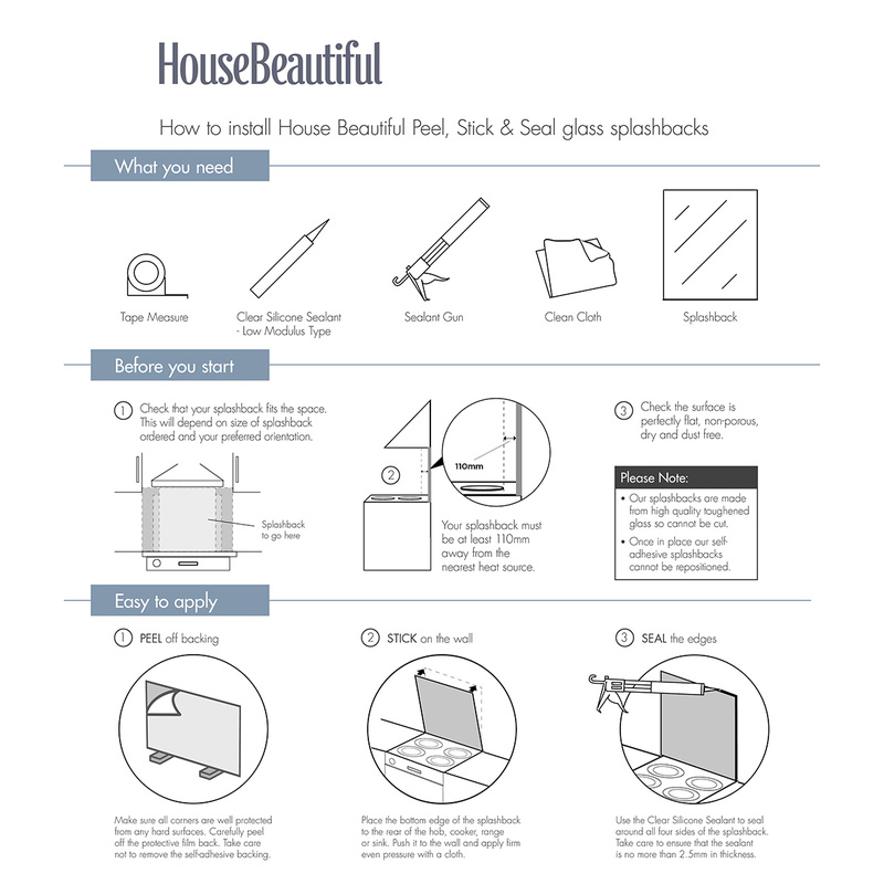 House Beautiful Pewter Self-Adhesive Glass Splashback 900 x 750mm ...