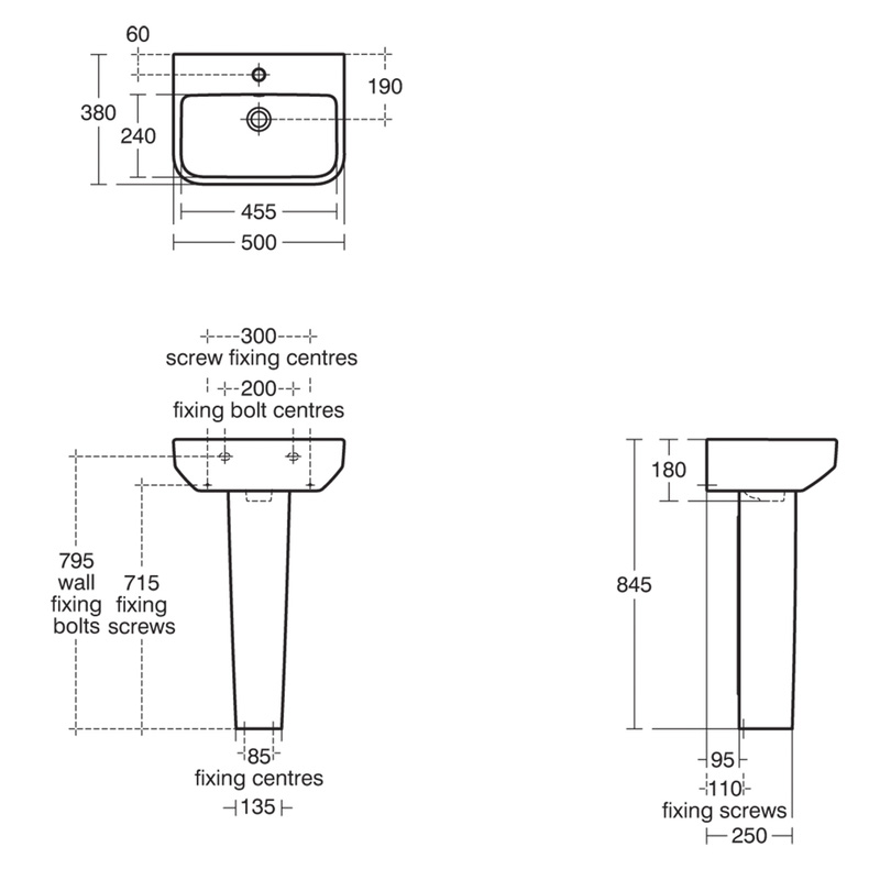Ideal Standard i.life Compact Basin and Pedestal 50cm 1 Tap Hole ...