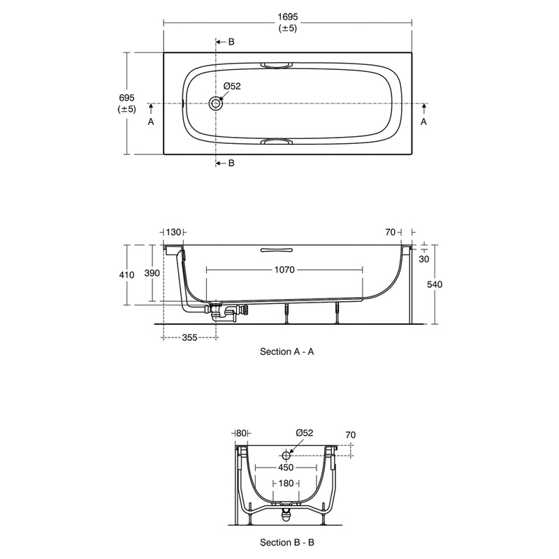 Ideal Standard i.life Single Ended Bath 1700mm x 700mm With Hand Grips ...