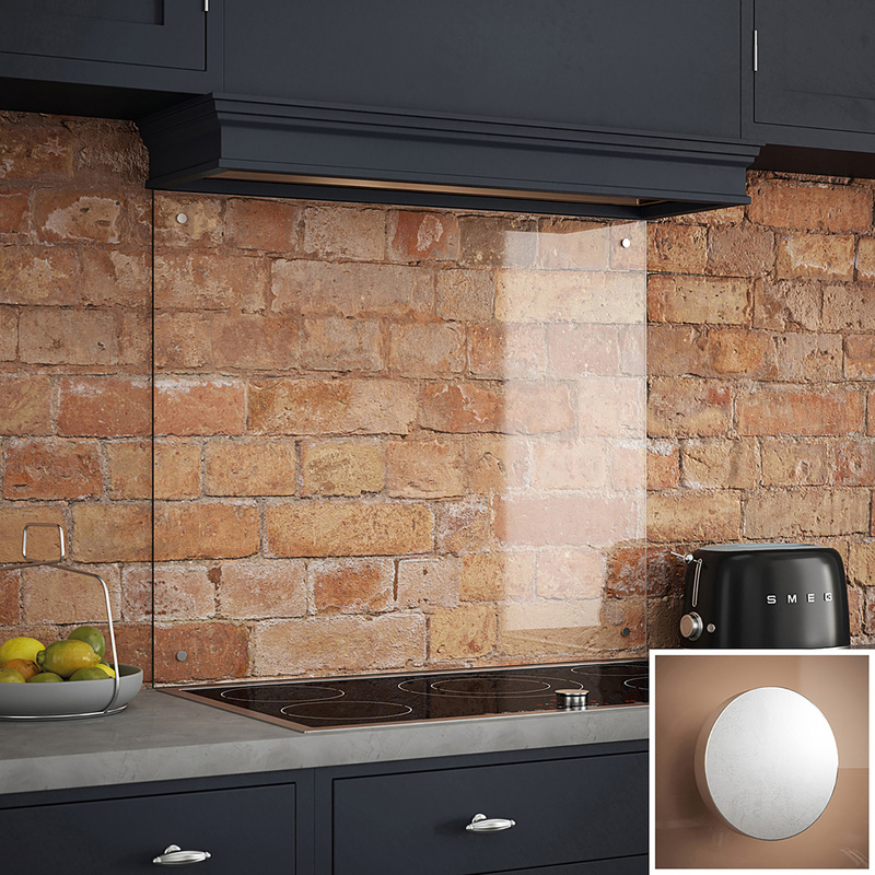 Splashback Clear Glass Splashback with Satin Chrome Caps 900 x 750mm ...