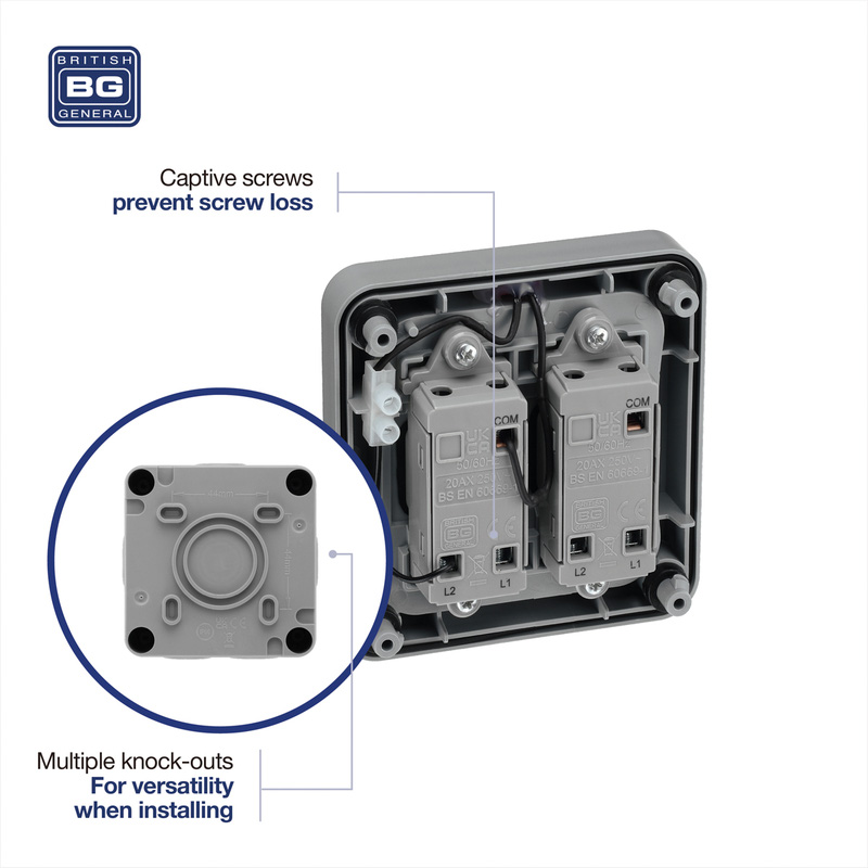 BG IP66 20A Switch 2 Gang 2 Way SP | Toolstation