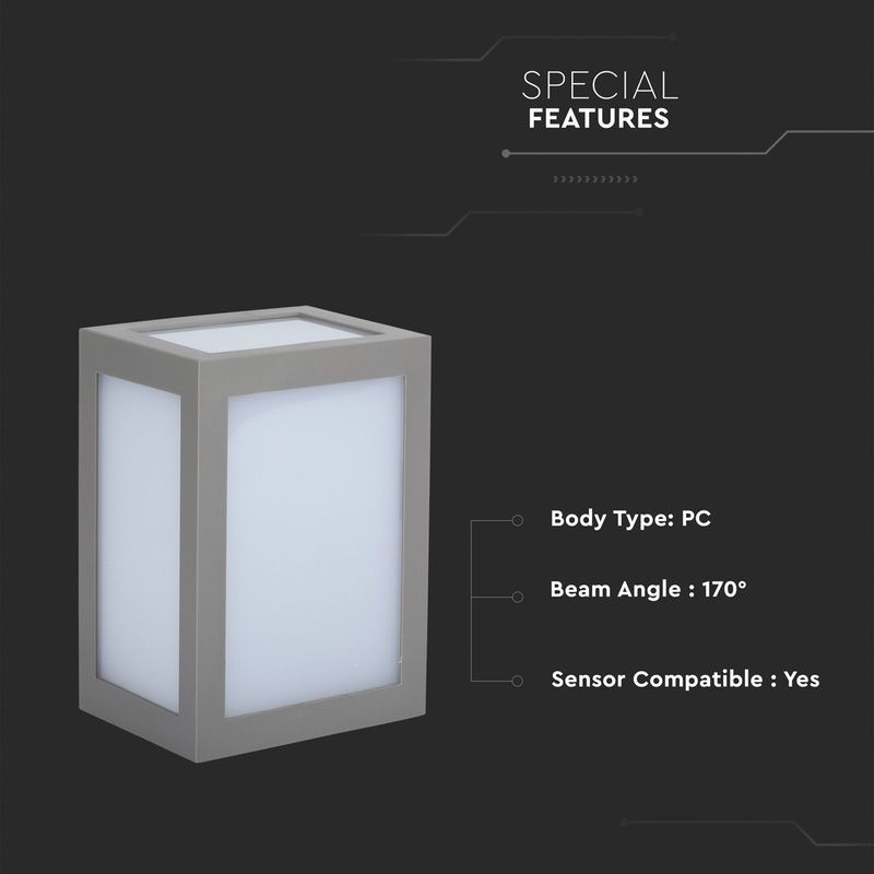 V-TAC 12W LED IP65 Wall Light Grey 1350lm 4000K | Toolstation