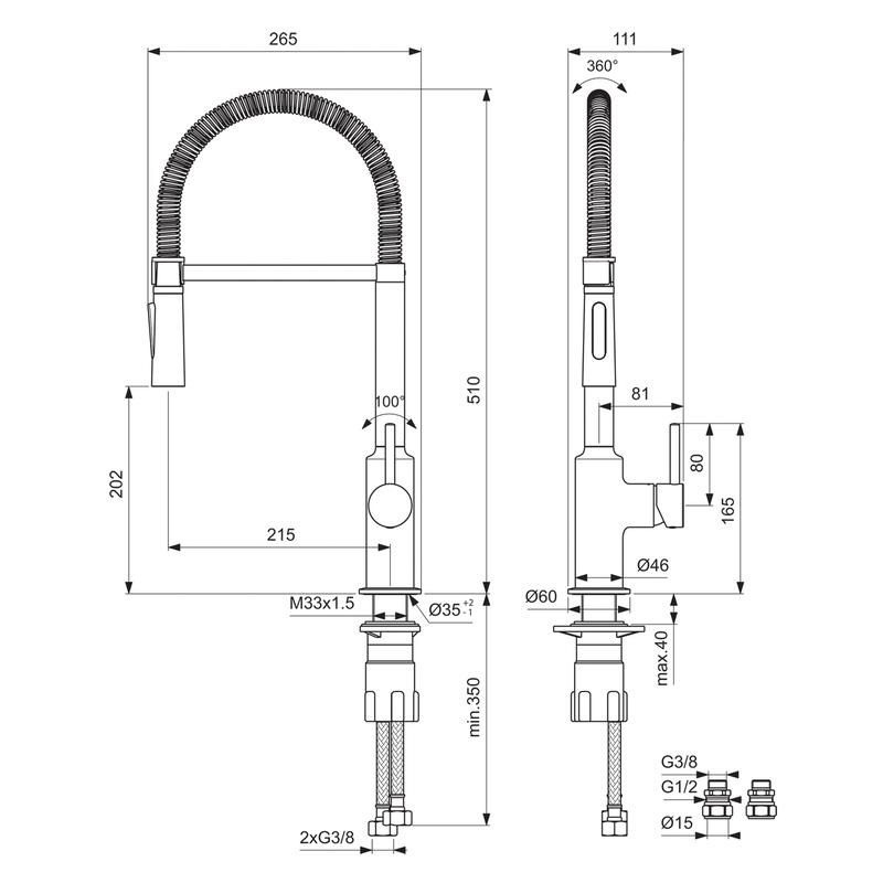 Ideal Standard Ceralook Pull Out Mono Mixer Kitchen Tap Spring ...