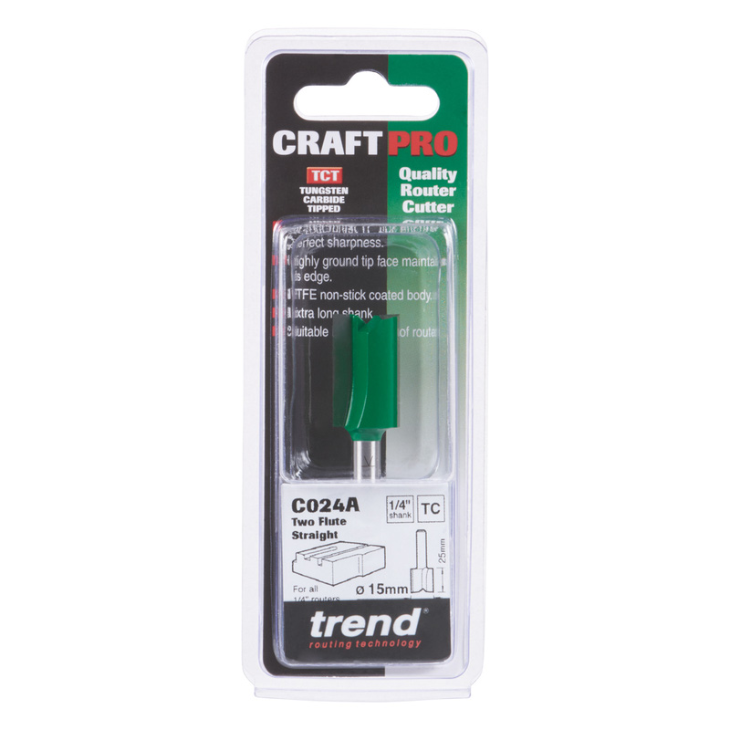 Trend 1/4" Straight Router Cutter 15 x 25mm | Toolstation