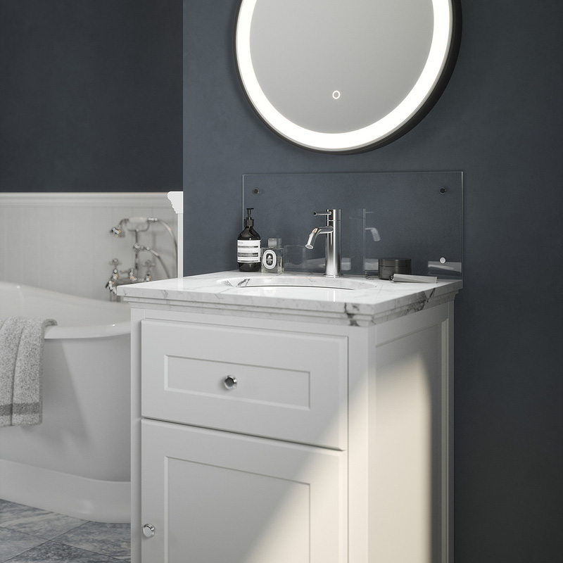 Splashback Clear Glass Bathroom Splashback with Chrome Caps 600 x 250mm ...