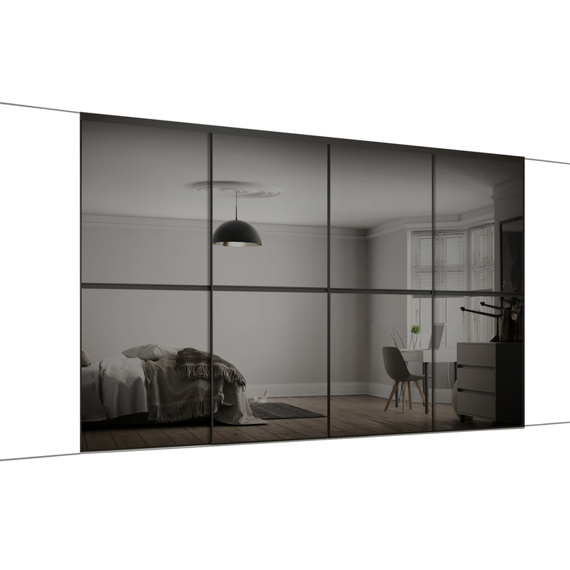 Spacepro Minimalist 4 Door Sliding Wardrobe Kit Black Framed Grey ...