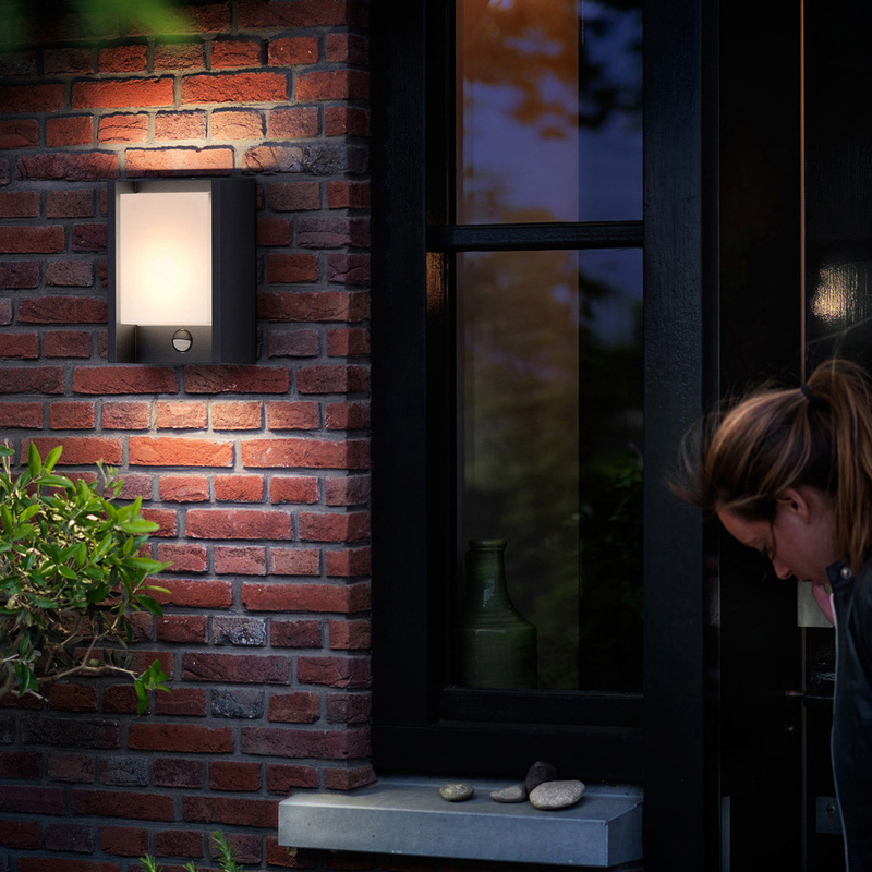 Philips Arbour IP44 Wall Lantern Anthracite PIR 6W 600lm Warm White ...