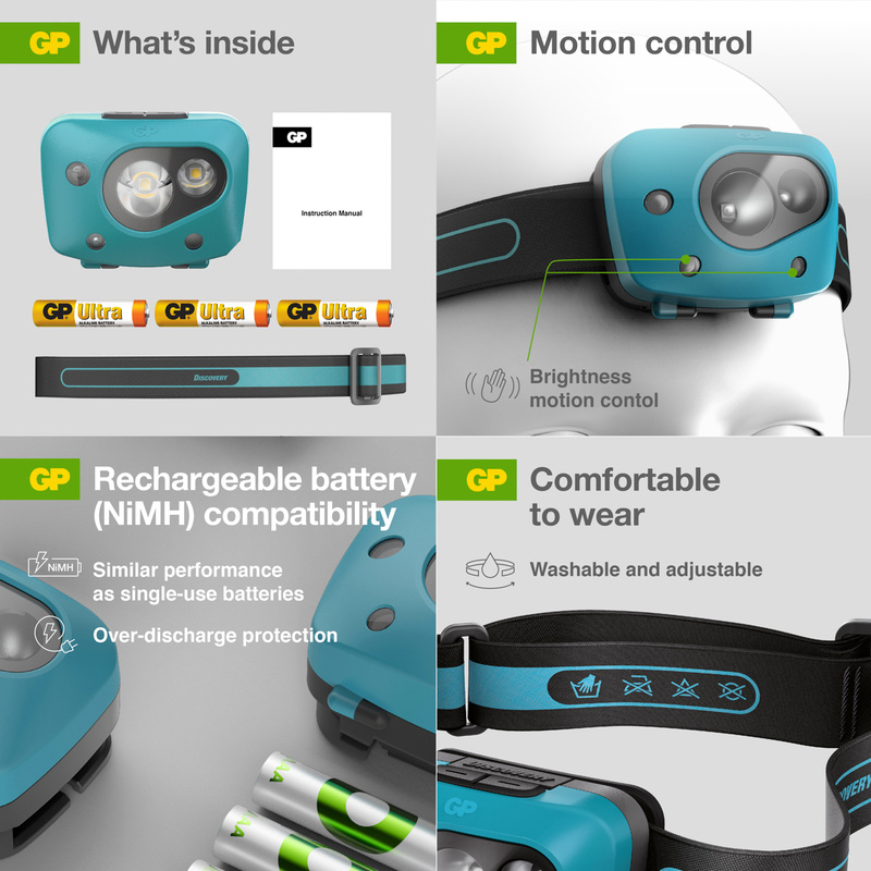 GP DISCOVERY CH44 Night Vision and Hand Motion Sensor Head Torch 300lm ...