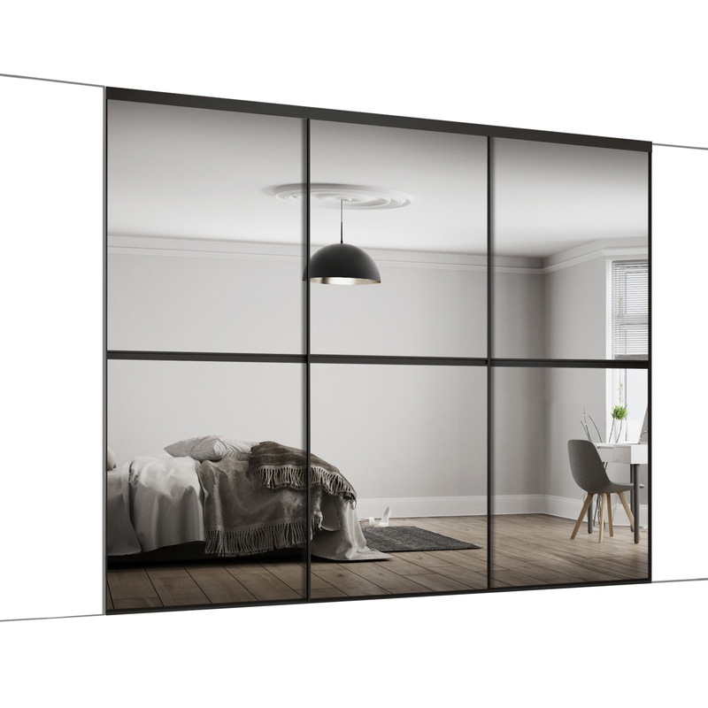 Spacepro Minimalist 3 Door Sliding Wardrobe Kit Black Framed Silver ...