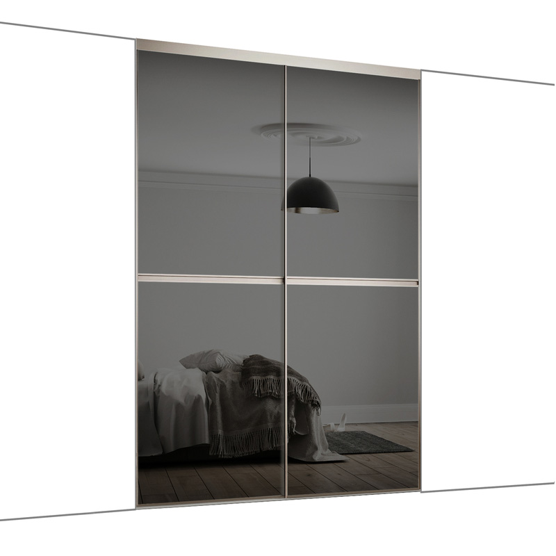 Spacepro Minimalist 2 Door Sliding Wardrobe Kit Silver Framed Grey ...