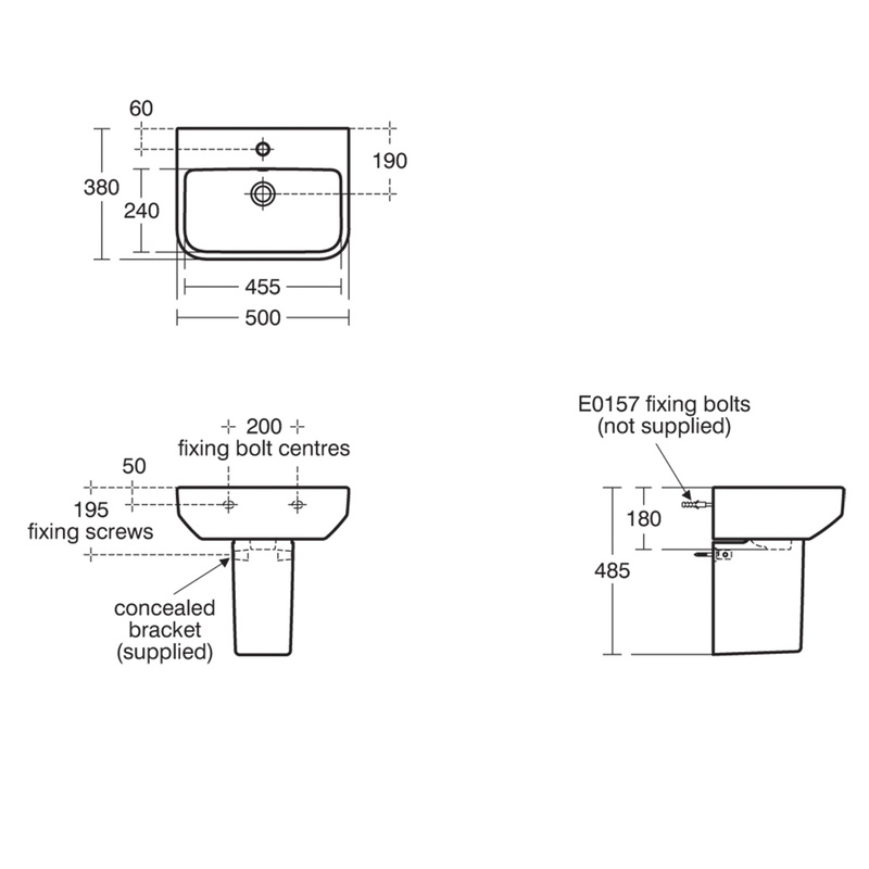 Ideal Standard i.life Compact Basin and Semi-Pedestal 50cm 1 Tap Hole ...