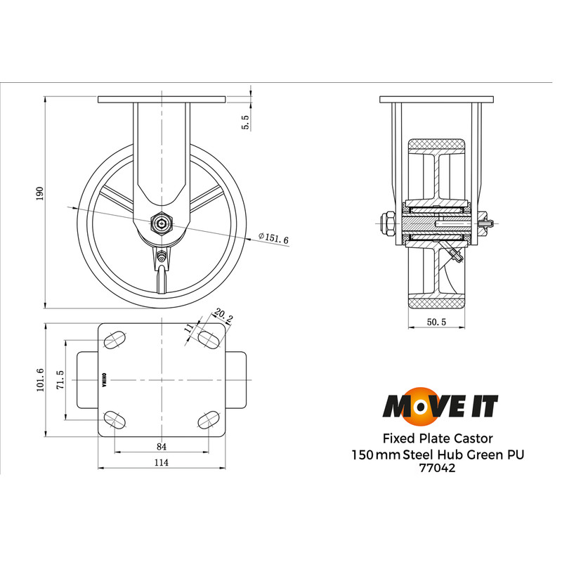 Green Mould-On Poly Steel Hub Fixed 150mm | Toolstation