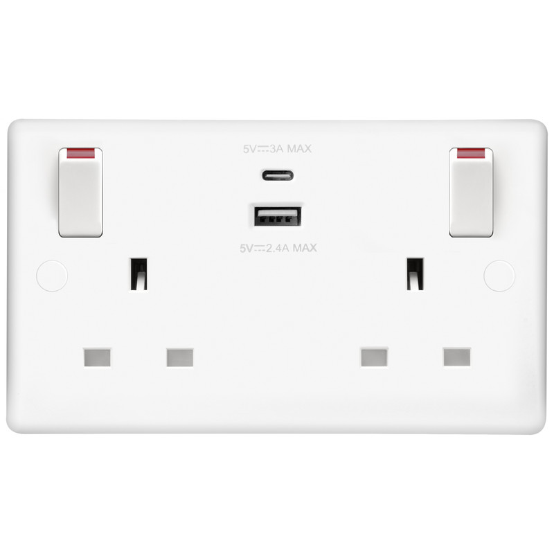 BG 13A Low Profile SP A & C Type USB Switched Socket 2 Gang 2 USB 4.1A ...