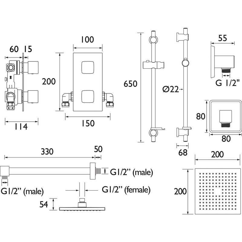Bristan Cobalt Thermostatic Concealed Diverter Mixer Shower With Riser ...