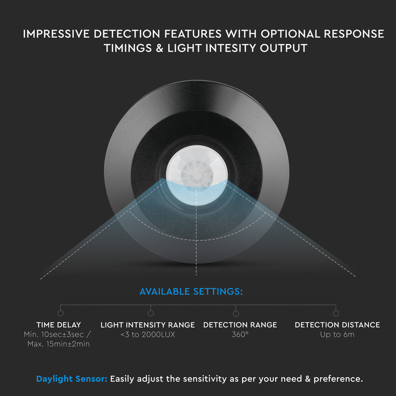 V-TAC PIR Motion Sensor IP20 Surface Slimline Black 8m Distance ...