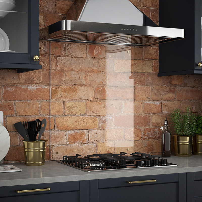 Splashback Clear Glass Splashback with Brushed Brass Caps 600 x 750mm ...