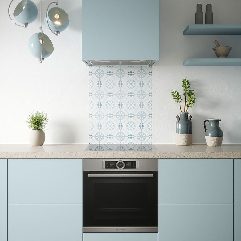 House Beautiful Heritage Sky Blue Self-Adhesive Glass Splashback 600 x ...