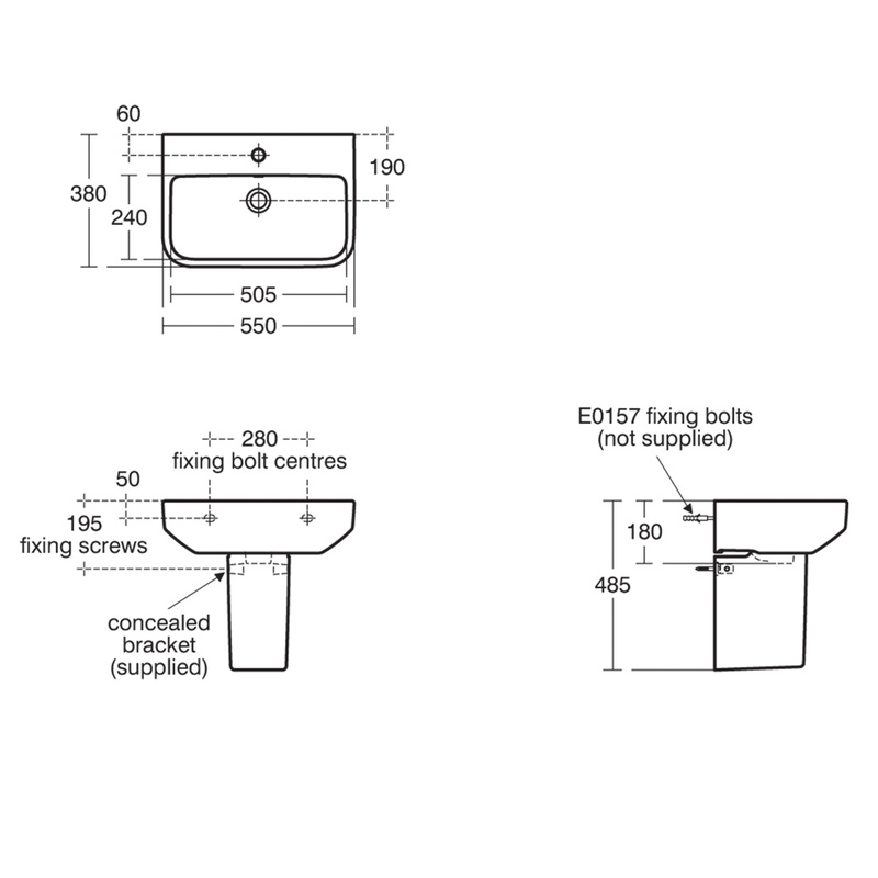 Ideal Standard i.life Compact Basin and Semi-Pedestal 55cm 1 Tap Hole ...