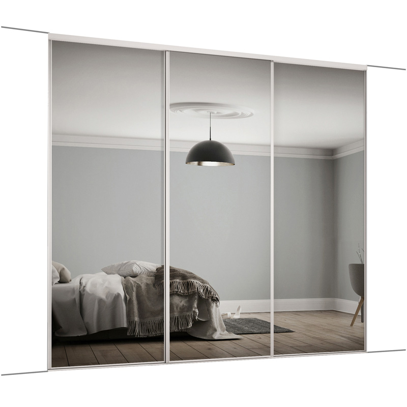 Spacepro Classic 3 Door Sliding Wardrobe Kit White Framed Mirror 2672 x ...