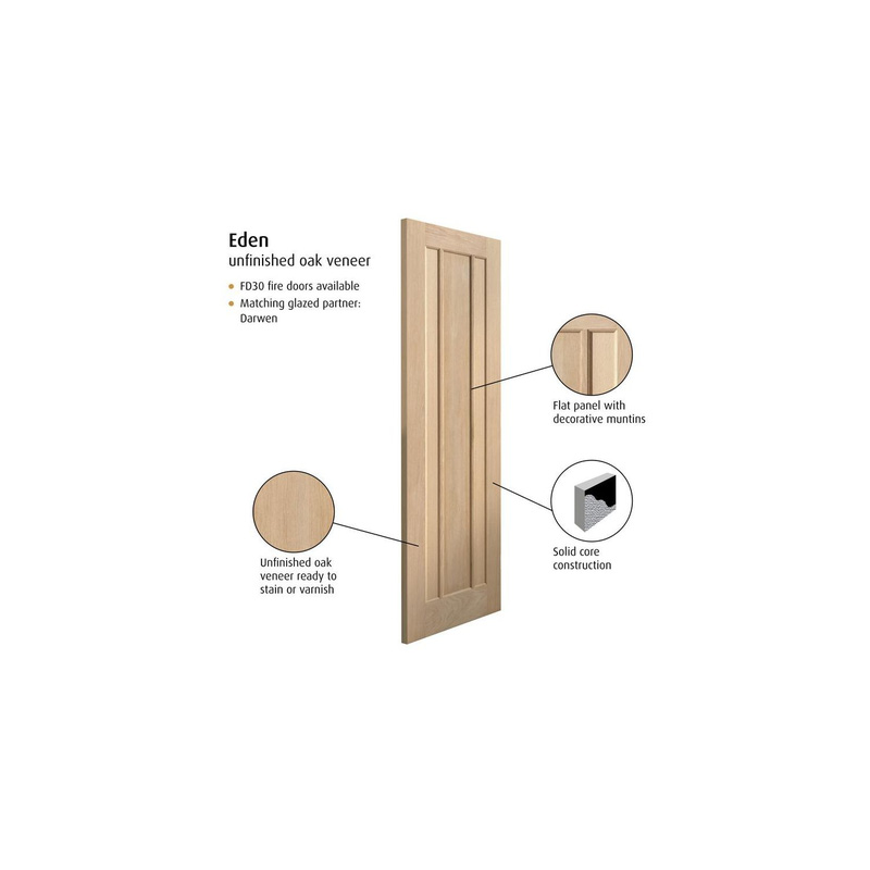 Eden Oak Internal Door Unfinished FD30 44 x 1981 x 762mm | Toolstation