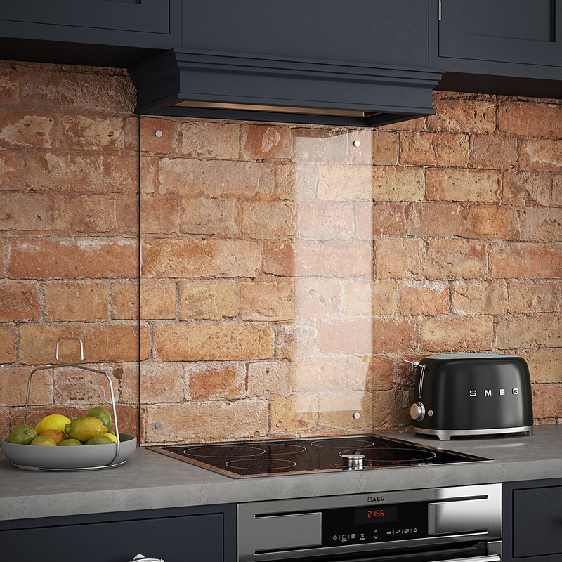 Splashback Clear Glass Splashback with Satin Chrome Caps 600 x 750mm ...